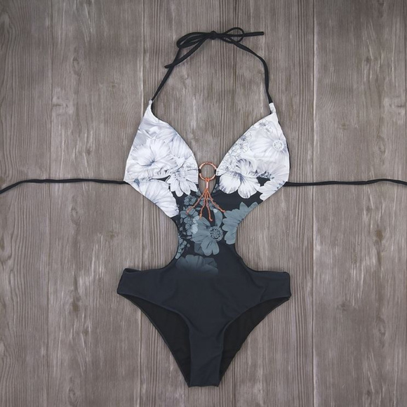 Edgy Couture | Swim | Sexy Black Floral Backless Piece Monokini Swim ...